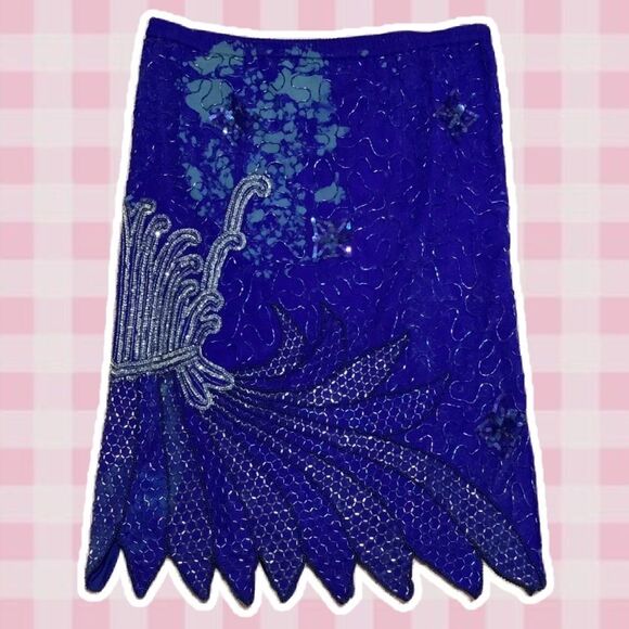 Skirts | Vintage Y2k Blue Beaded Mermaidcore Sequin Fairy Festival Silk ...